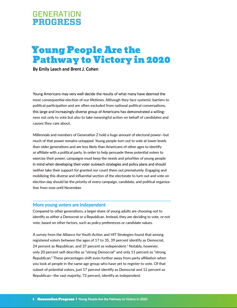 REPORT: Young People Are the Pathway to Victory in 2020 - Generation Progress Generation Progress